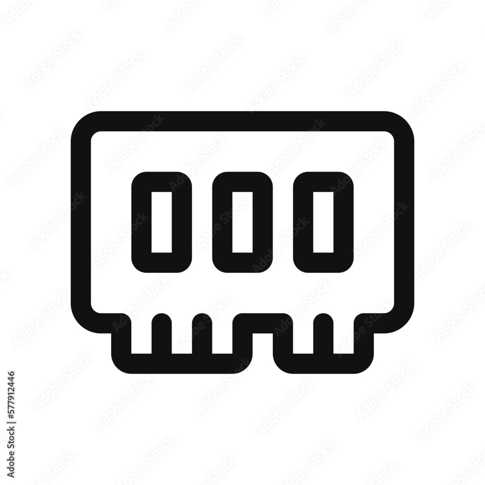 Editable vector memory ram icon. Black, line style, transparent white ...