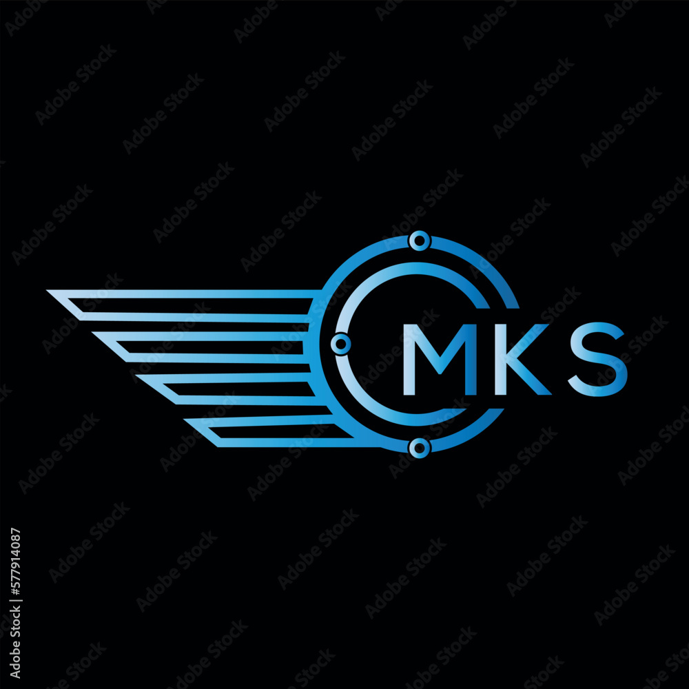 MKS letter logo. MKS blue vector image on black background. MKS ...