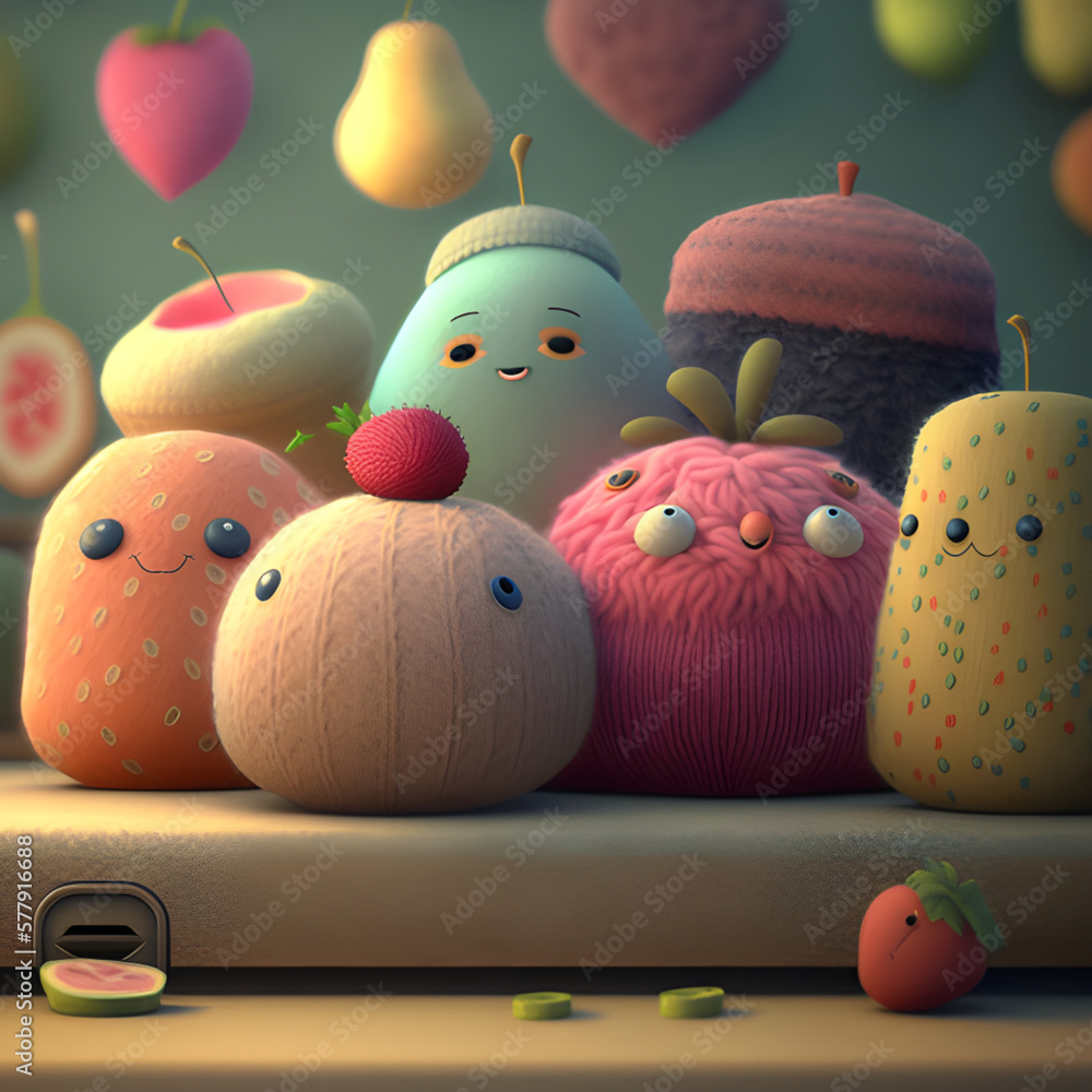 woolen fabric, fruits and their transformations, animation, animation ...