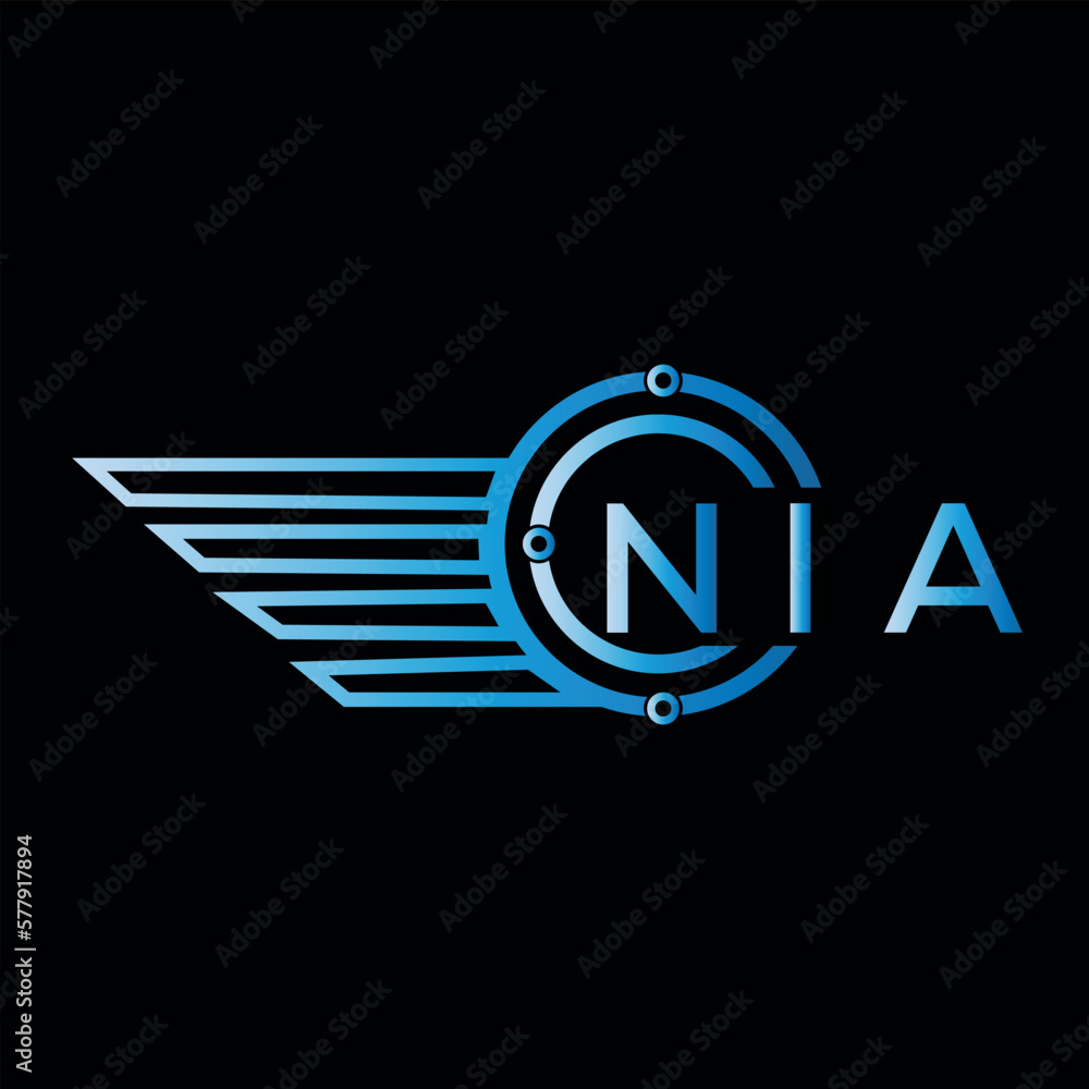 NIA letter logo. NIA blue vector image on black background. NIA ...