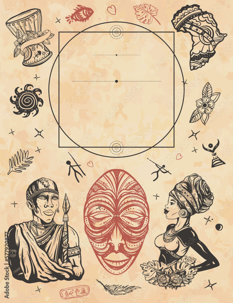 Africa background. Ethnic afro girl and black tribe man.Tradition ...
