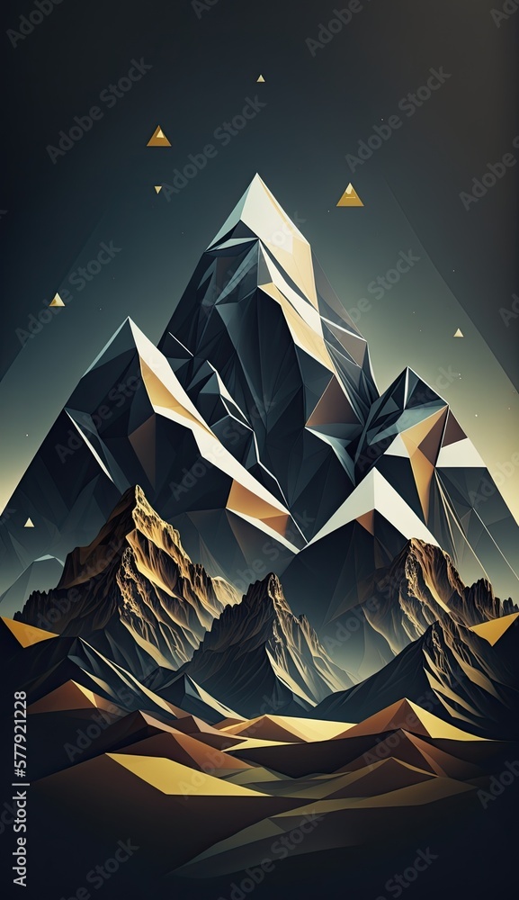 Geometric mountains at night vertical screensaver, 9:16 generative ai ...