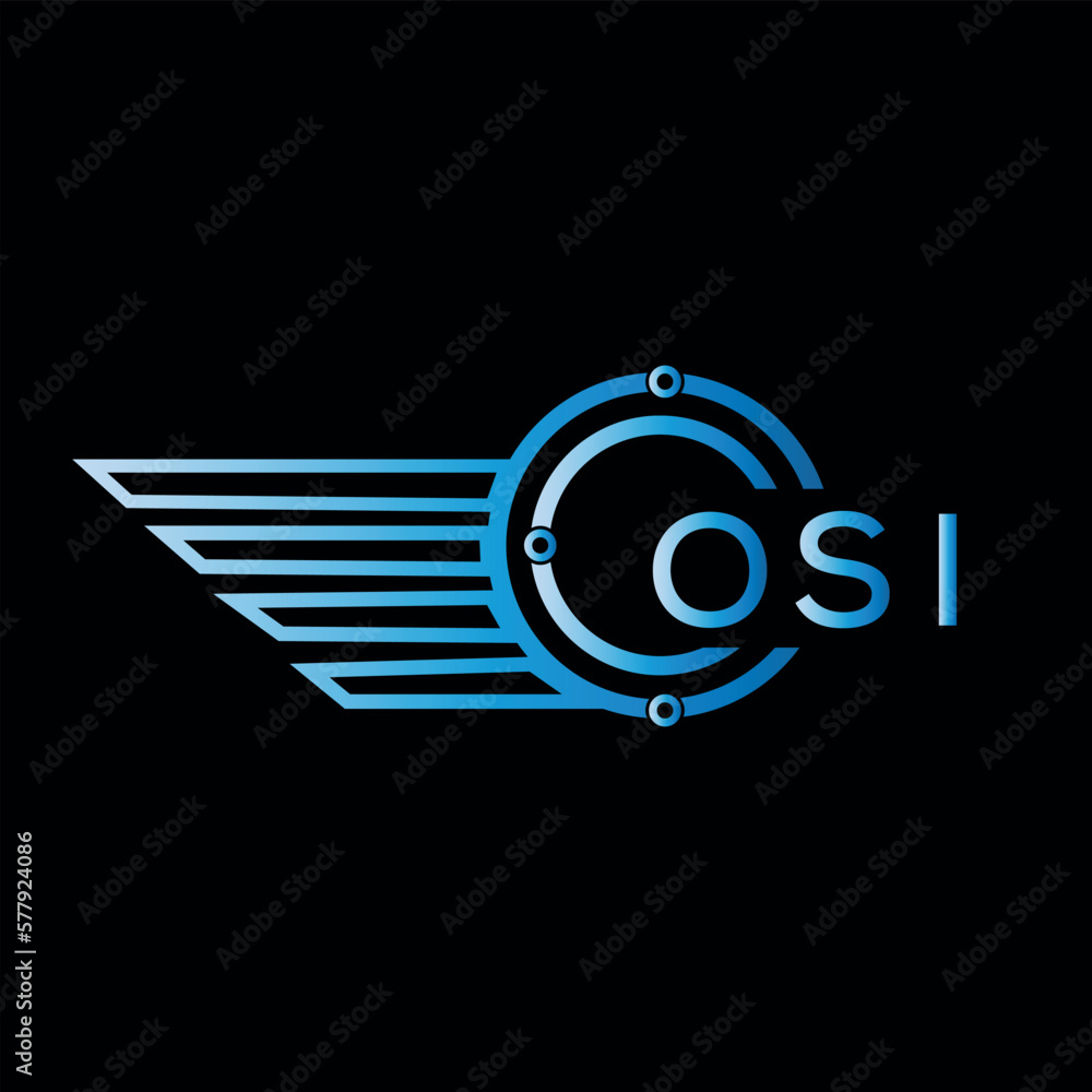 OSI letter logo. OSI blue vector image on black background. OSI ...