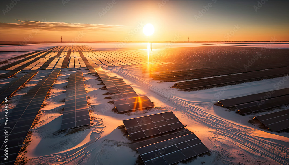 solar panel field golden hour, Generated AI, Generated, AI Stock ...