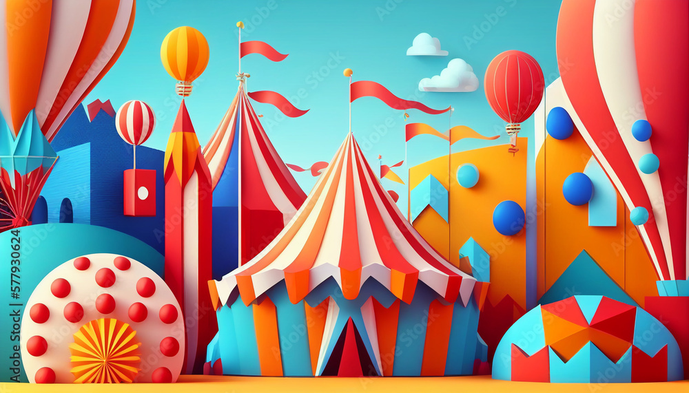 Colorful cartoon style carnival amusement park and funfair background ...