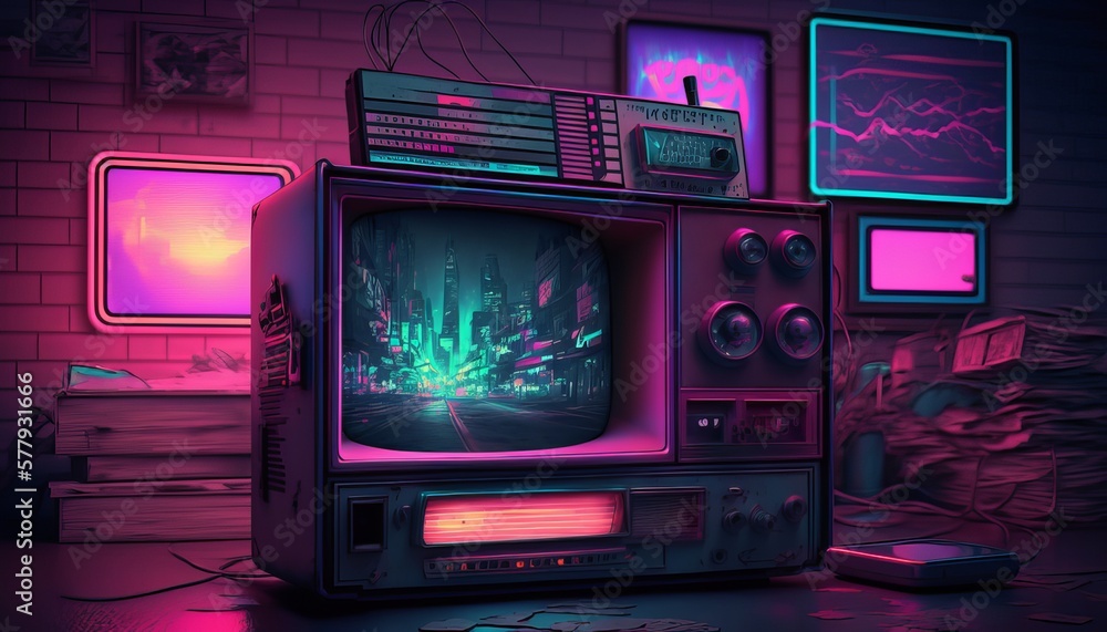 Synthwave 80s retro design. Detalied retro background style 80s. AI ...