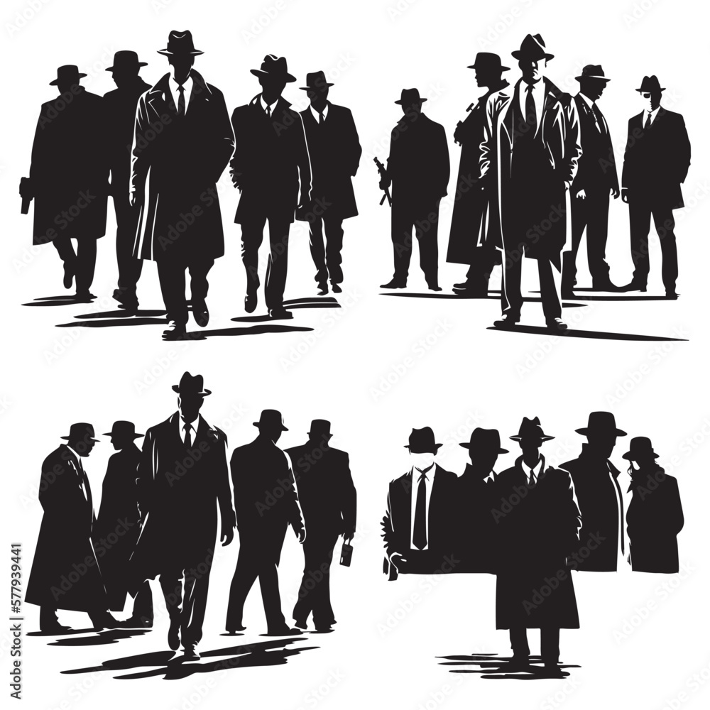 Mafia silhouette vector, Detective silhouette vector isolated on white ...