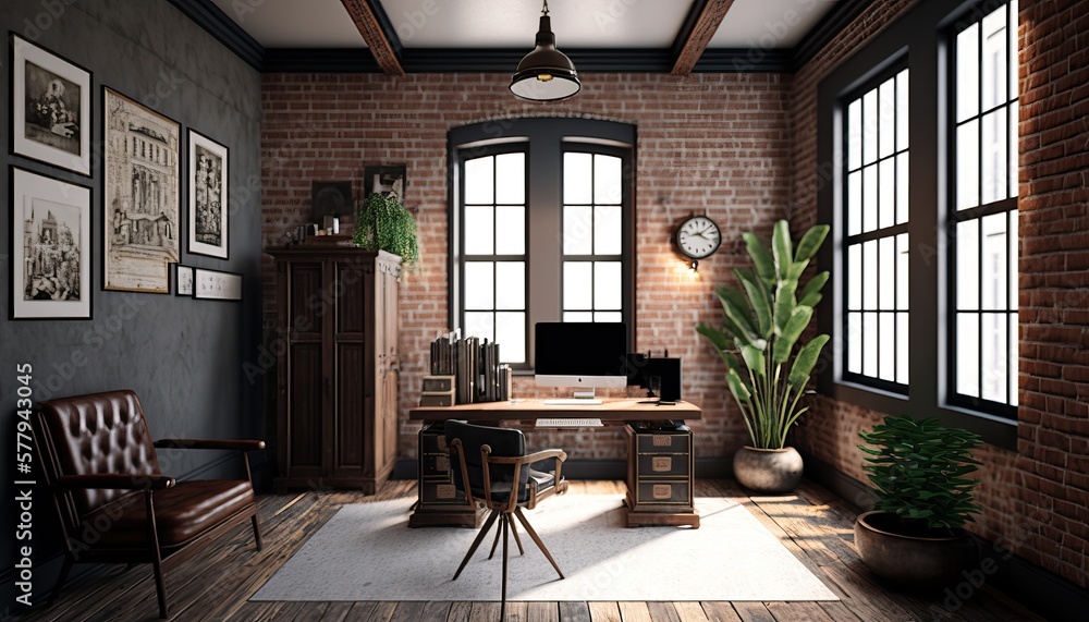 Modern Rustic - Modern Office Space Interior Design. White walls with ...