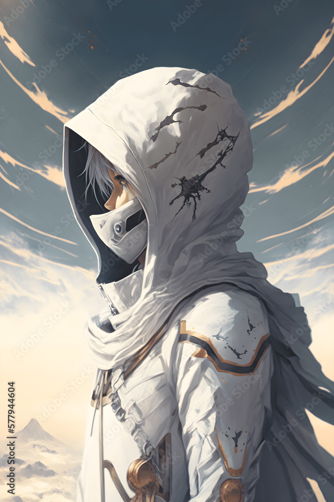 Ilustração do Stock: anime boy looking at sky wearing a white assassin ...