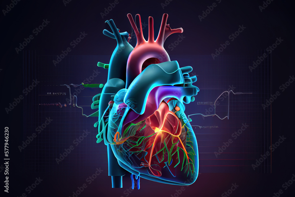 Surprising Anatomy of human heart on ecg medical background. Generative ...