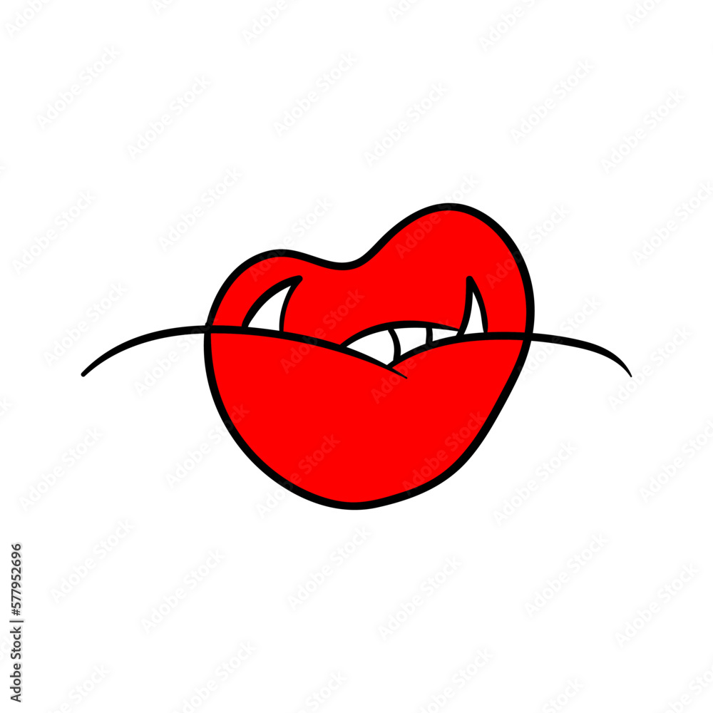 Vampire Bite And Kiss Illustration Red Lips With Vampire Teeth Vampire Lips For Gothic Design