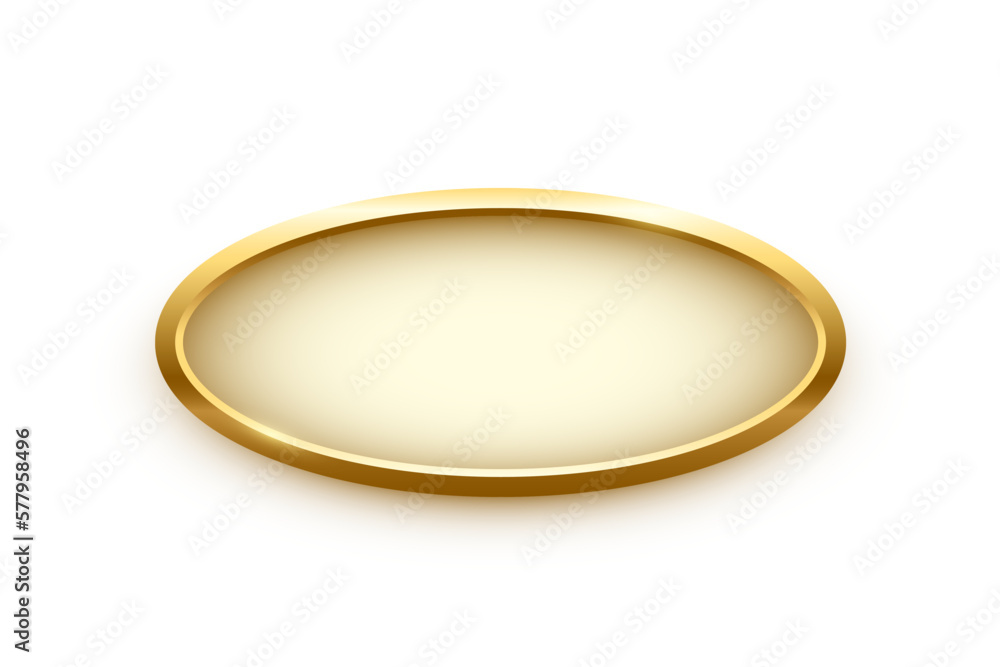 3d plate button of ellipse shape with golden frame vector illustration ...