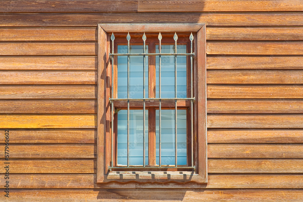Old traditional wooden window with wall made of wooden slats Stock-Foto ...