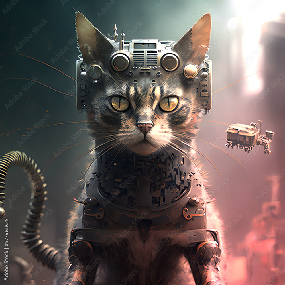Futuristic cyborg cat portrait, cyberpunk style concept generated art ...