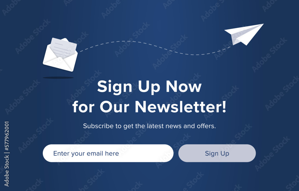 Subscribe to newsletter blue banner. A letter in envelope. Sign up to ...