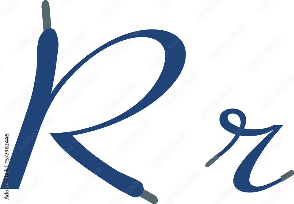 R letter. Blue Sport alphabet formed by shoe lace. Vector handwritten ...