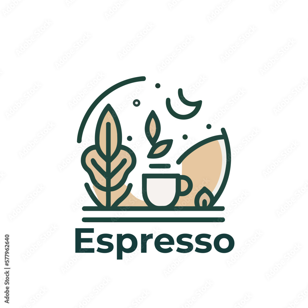 Espresso logo design. Coffee cup and plant vector illustration. Stock ...