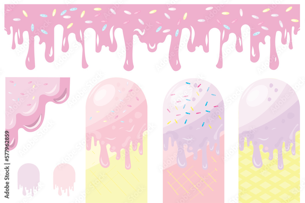 Realistic strawberry falling drops. Liquid creamy texture. Creamy ...