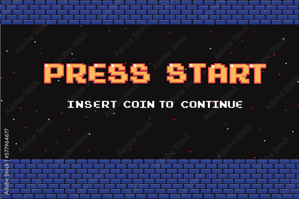 PRESS START INSERT A COIN TO CONTINUE .pixel art .8 bit game.retro game. for game assets in ...