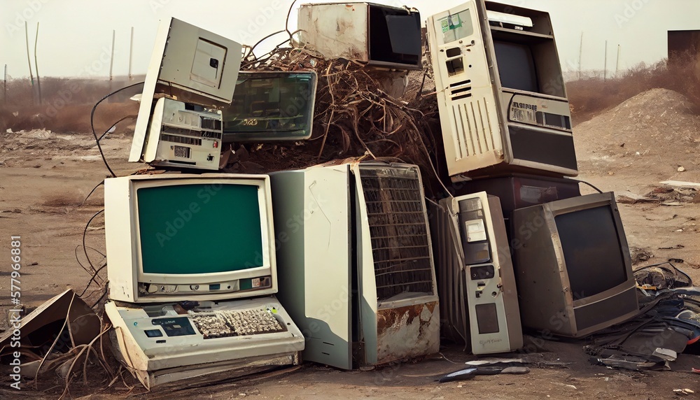 Electronics landfill. The concept of environmental protection. Climate ...