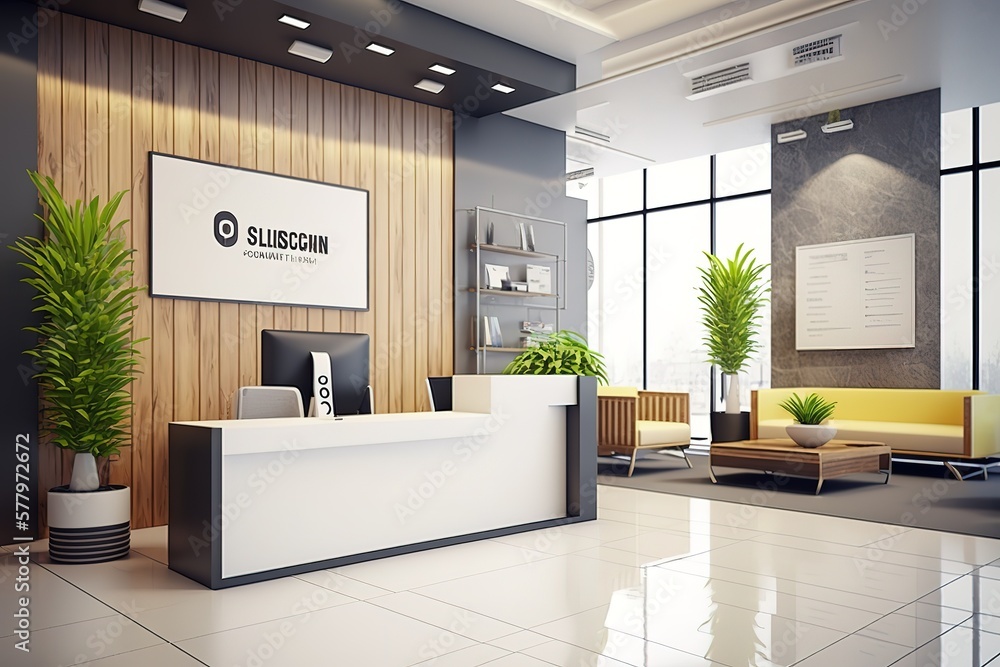 Office lobby interior with reception desk and info ,Generative AI Stock ...