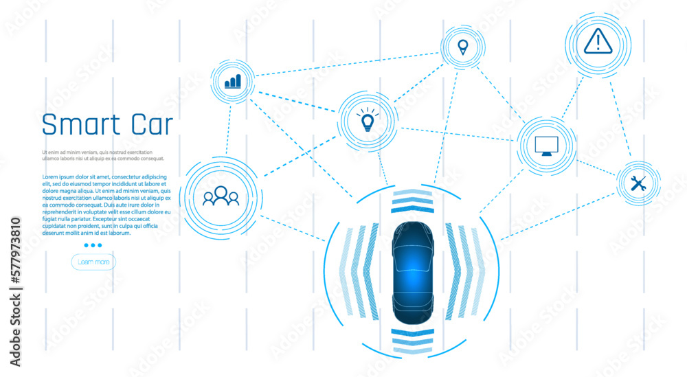 Car interface in HUD, GUI, UI style. Automotive sensing system concept ...