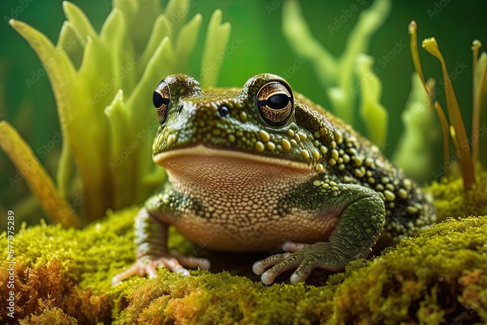 image of a megophrys nasuta toad resting on some green moss Fish ...