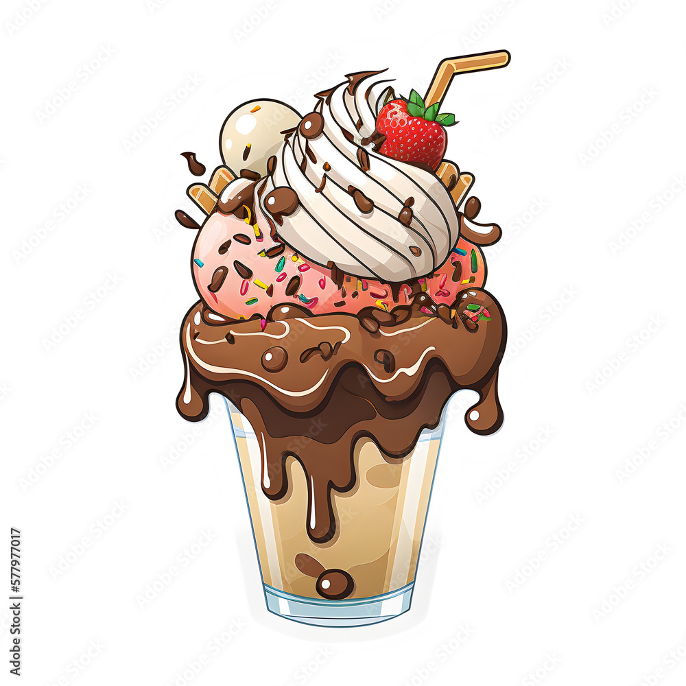 ice cream sundae, sundae dessert cute cartoon sticker, transparent png ...