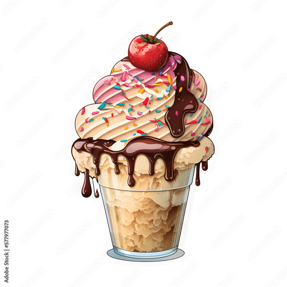 ice cream sundae, sundae dessert cute cartoon sticker, transparent png ...