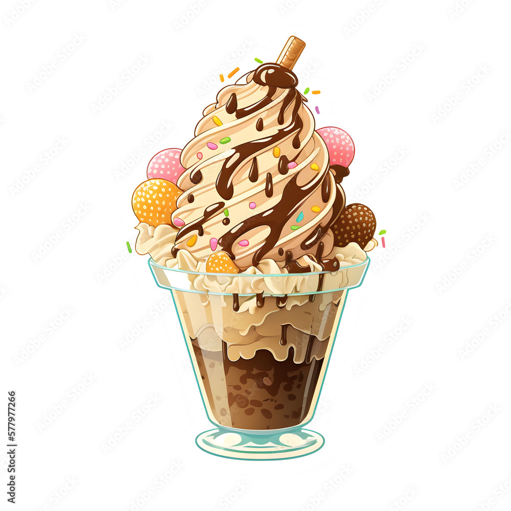 ice cream sundae, sundae dessert cute cartoon sticker, transparent png ...