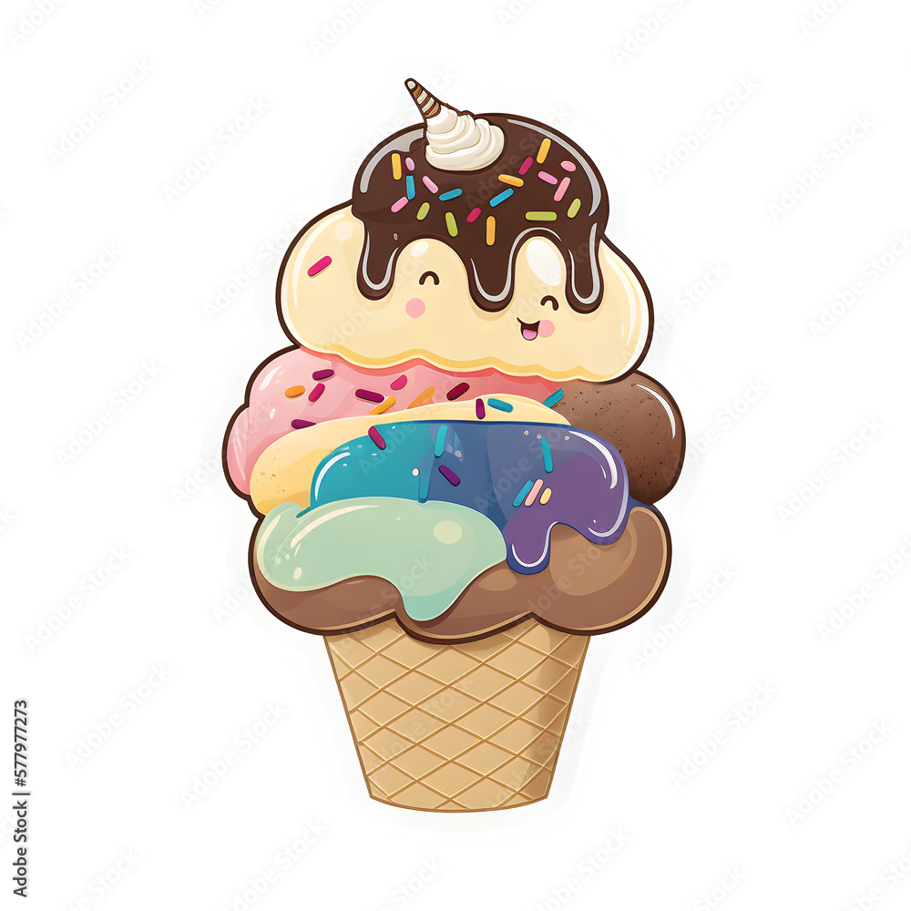 ice cream sundae, sundae dessert cute cartoon sticker, transparent png ...