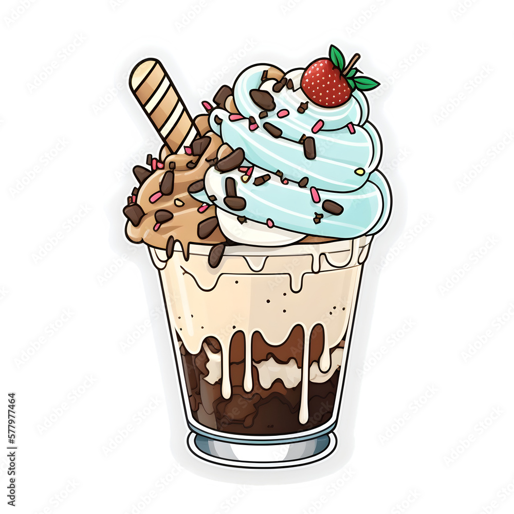 ice cream sundae, sundae dessert cute cartoon sticker, transparent png ...