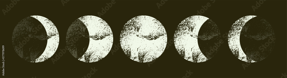 Vintage image of lunar cycles. Mystical drawing with phases of the moon ...