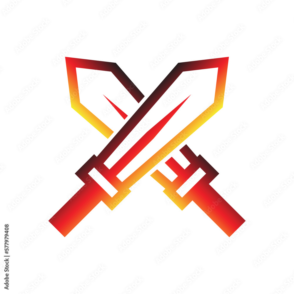 set of crossed sword logo, icon, isolated on white background. weapon ...