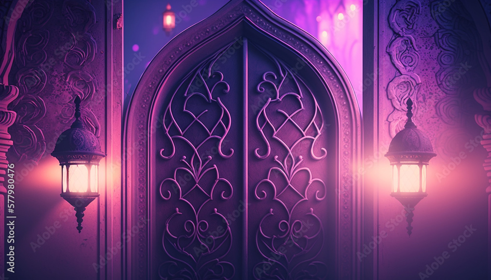 Beautiful islamic golden purple ornament pattern background for ramadan ...
