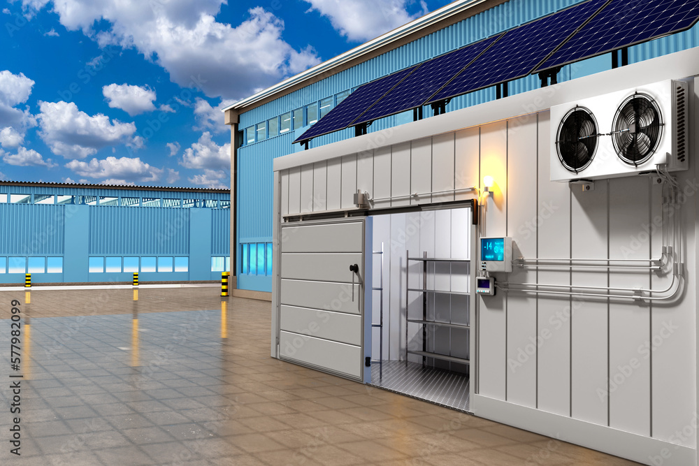 Cooling chamber. Industrial refrigeration systems. Cooling chamber on territory plant ...