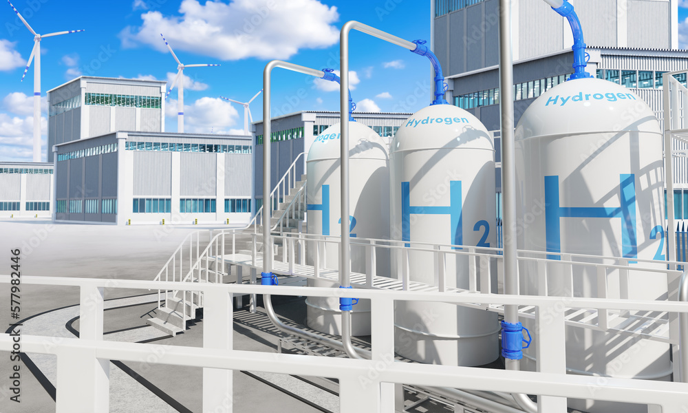 Hydrogen tanks. Territory of ecological plant. Factory receives ...