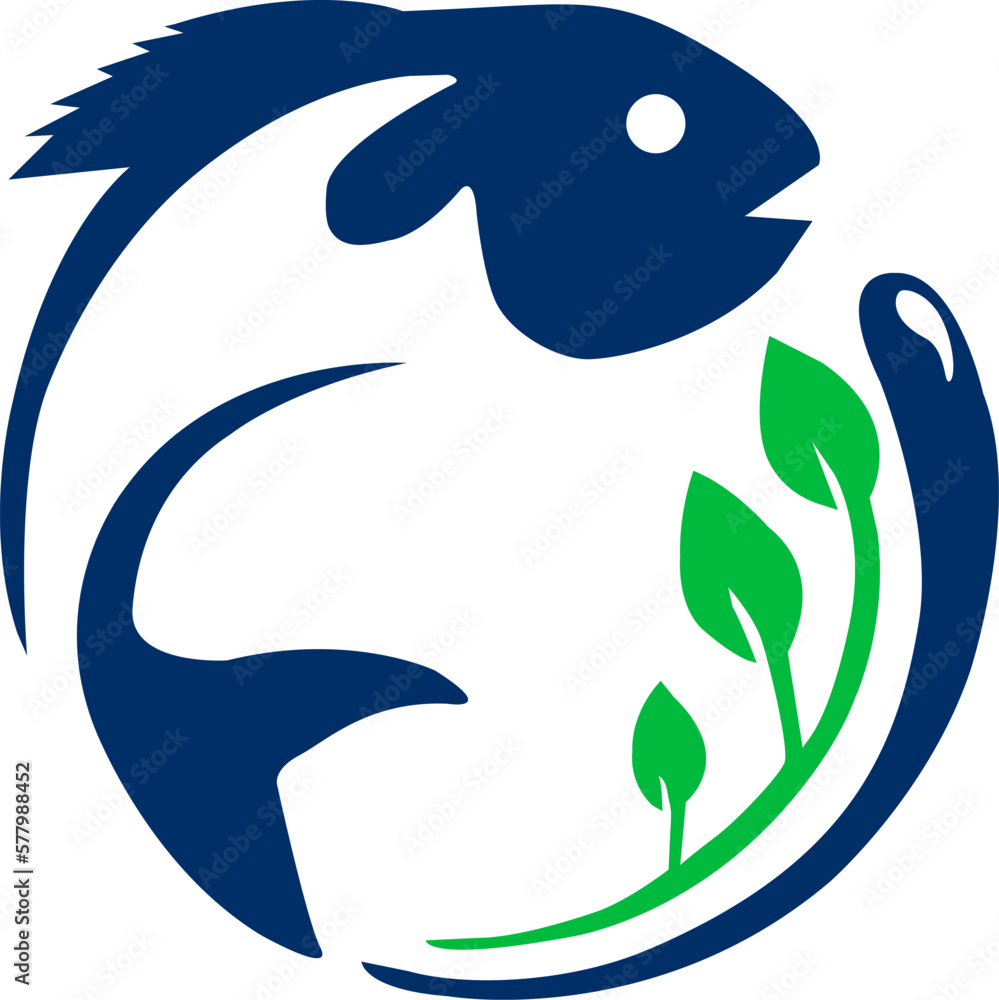 fish logo template design illustration. fish with aquatic plants vector ...