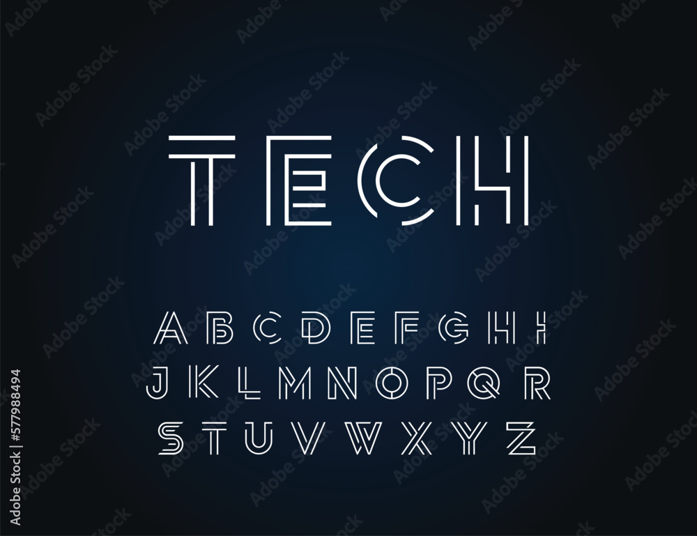 Vector of Modern Alphabet Letters and numbers, Parallel lines stylized ...