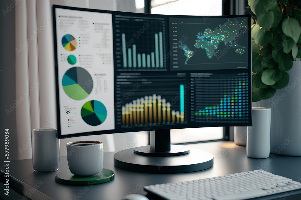 Data science. A dataset being analyzed by algorithms with charts and ...