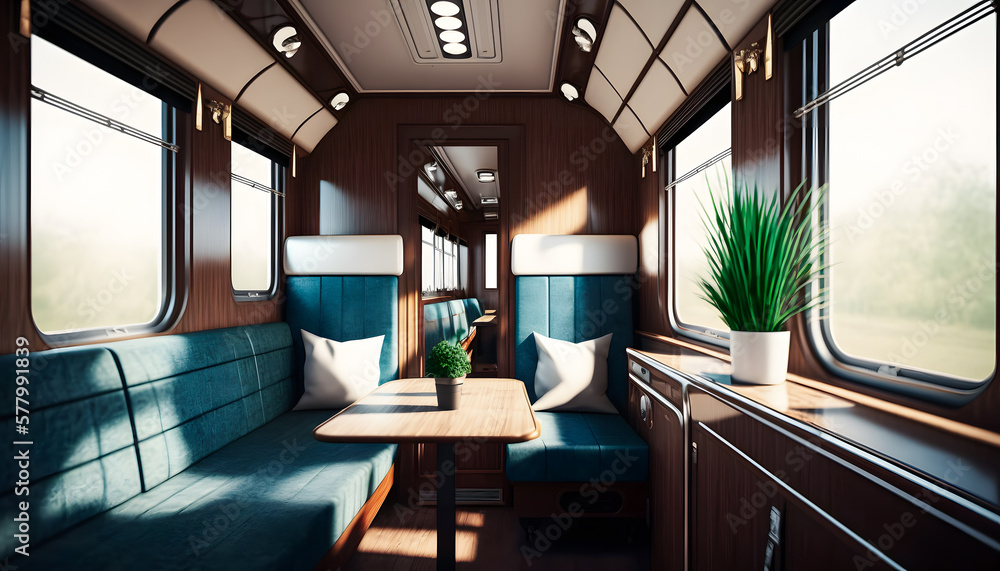 luxury interior in private modern business train railway and sunlight ...