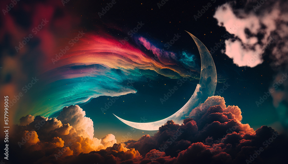 Islamic greetings crescent background illustration Stock Illustration ...