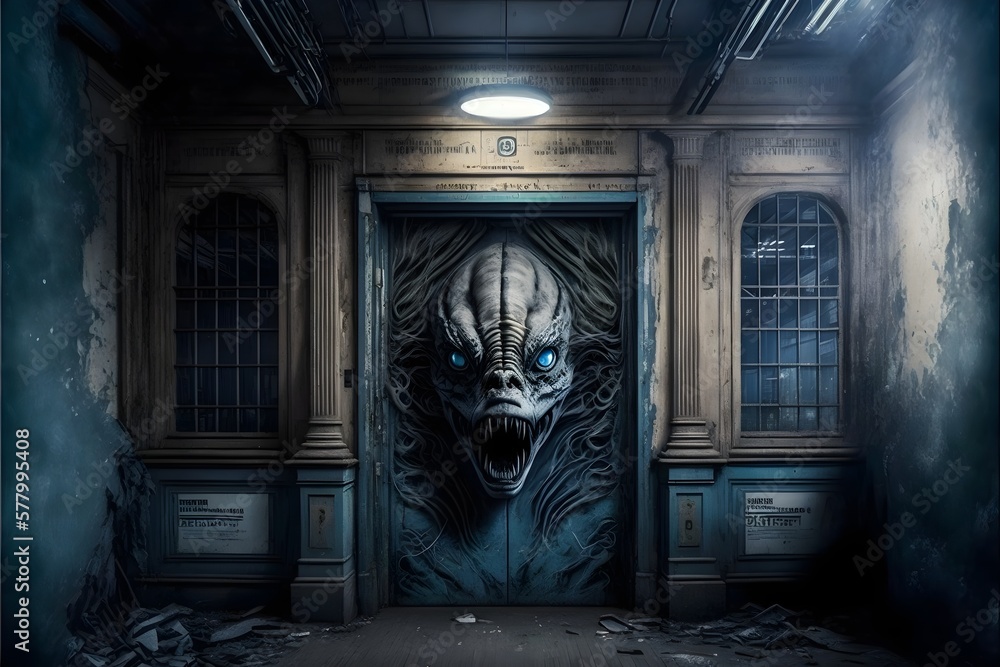 front view architecture scene decor interior with various paintings of ...