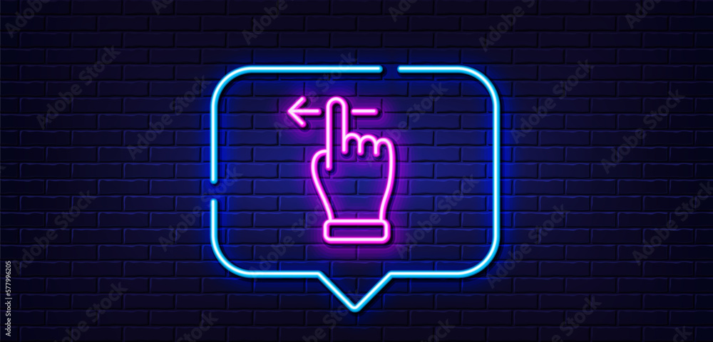 Neon light speech bubble. Touchscreen gesture line icon. Slide left ... Neon light speech bubble. Touchscreen gesture line icon. Slide left ...