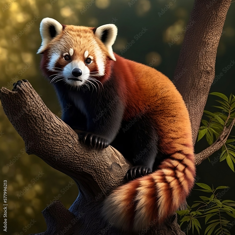 Oso panda rojo sobre rama de árbol en un bosque japonés Stock ...