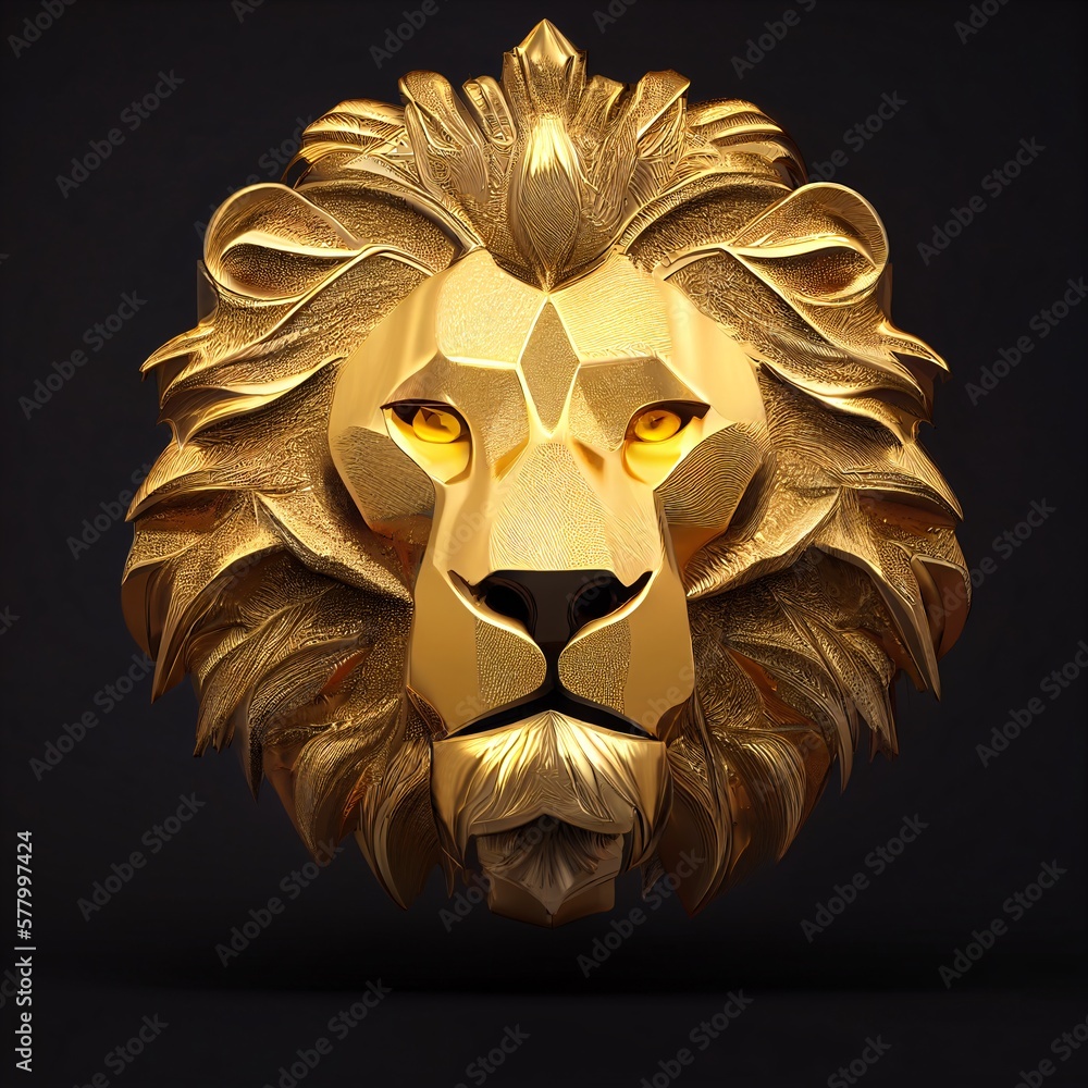 gold lion logo isolated on clean dark black background, symbol ...