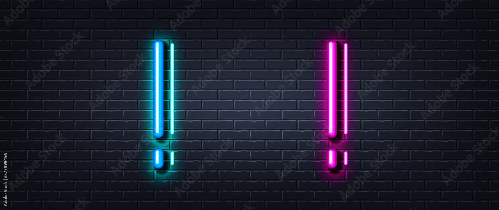 Exclamation mark icon. Neon light line effect. Important line ... Exclamation mark icon. Neon light line effect. Important line ...
