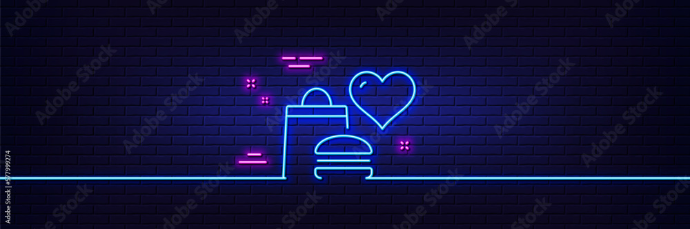 Neon light glow effect. Food donation line icon. Charity sign ...