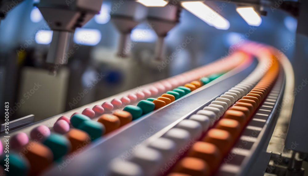 Inside a Modern Drugs Lab, Pills and Tablets Moving on a Conveyor ...