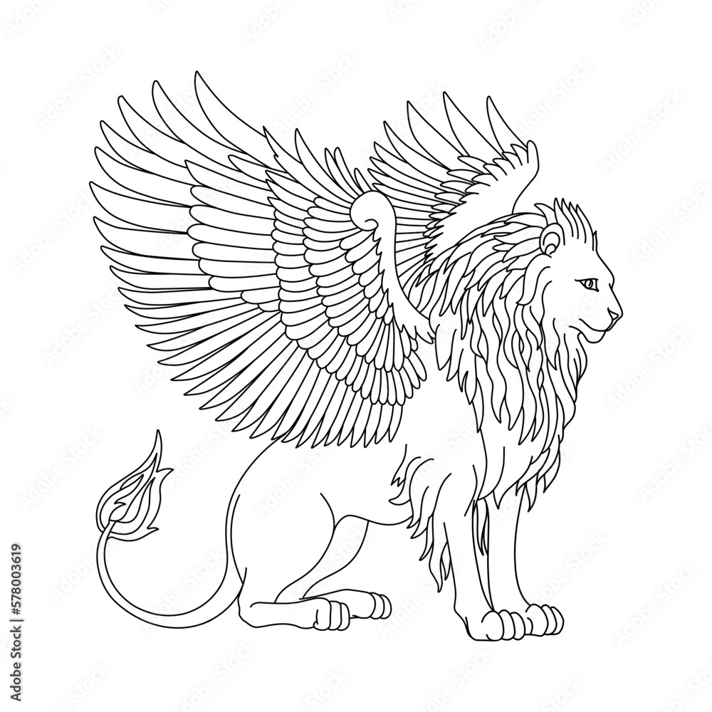 Lion Wings. Winged Lion Mythical Creature, Illustration of lion with ...